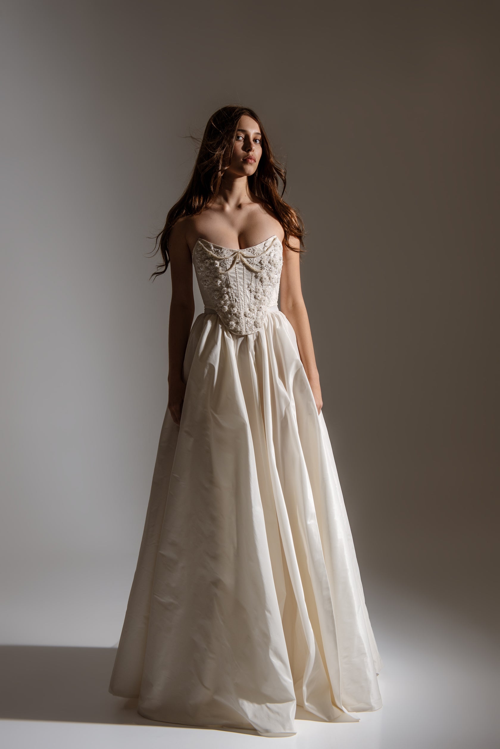 Taffeta Corset Set with Beaded Appliqué, Back Ties, Lined Leg Slit Ski ...