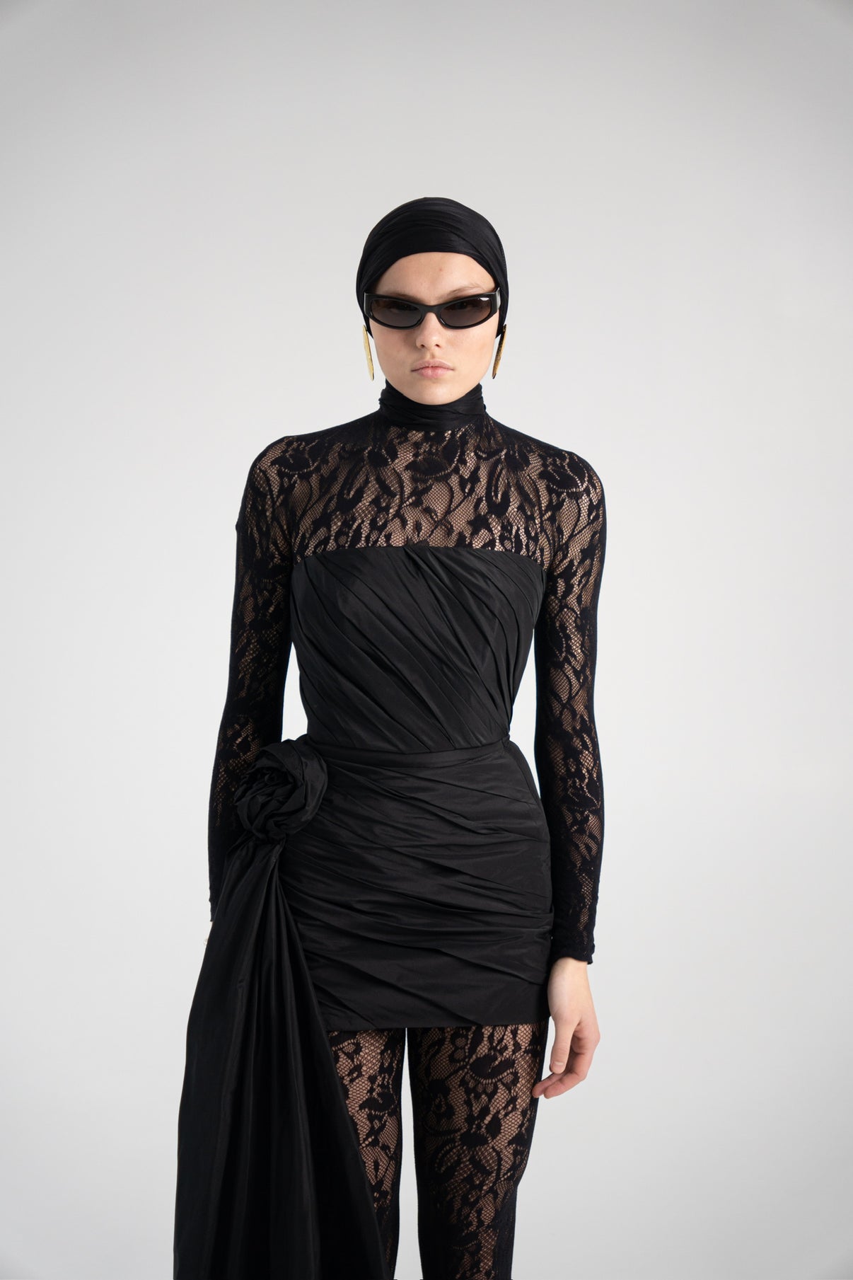 Black Taffeta Corset Set with Tail, Black Taffeta Corset Top & Mini Sk ...