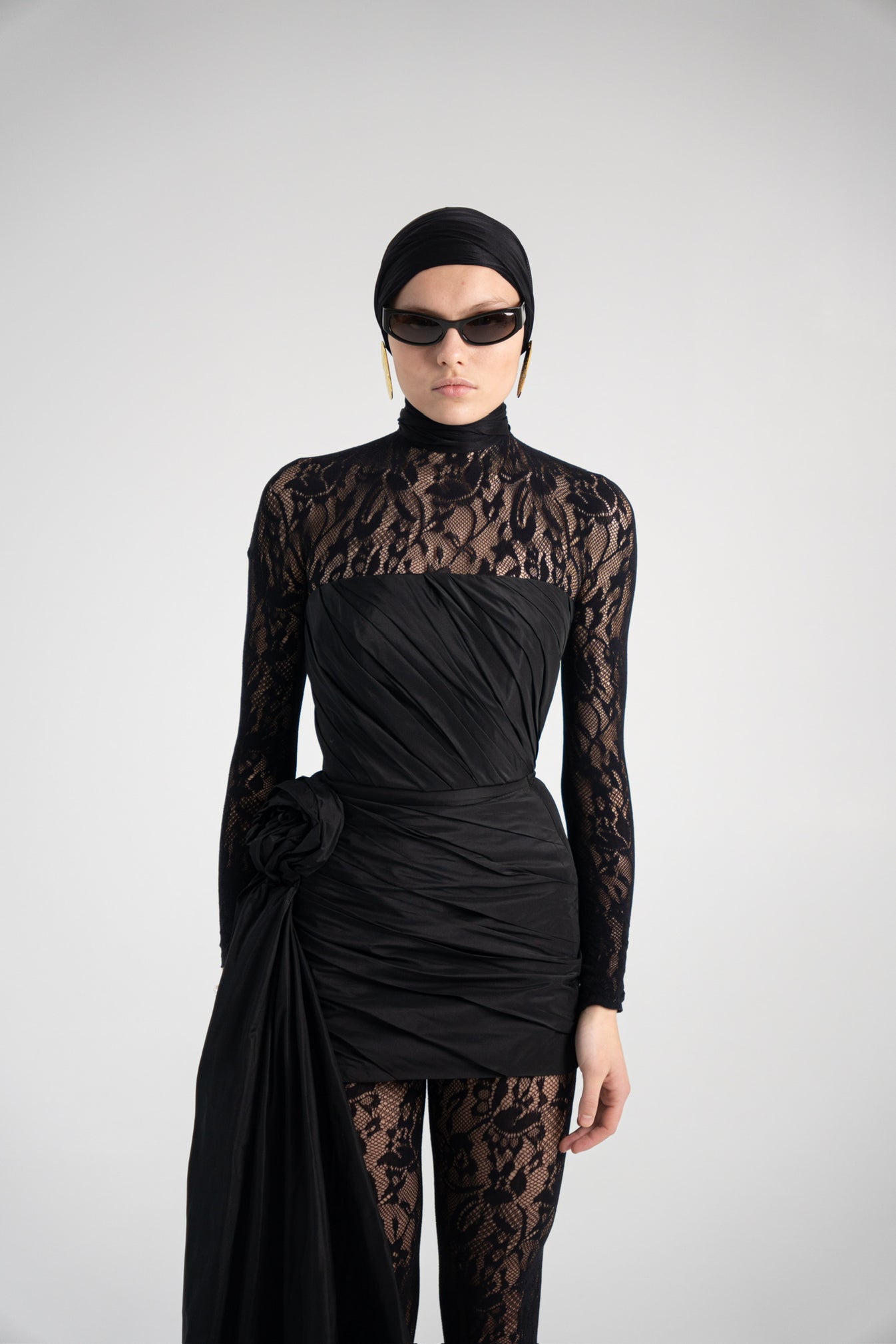 Black Taffeta Corset Set with Tail, Black Taffeta Corset Top & Mini Sk ...