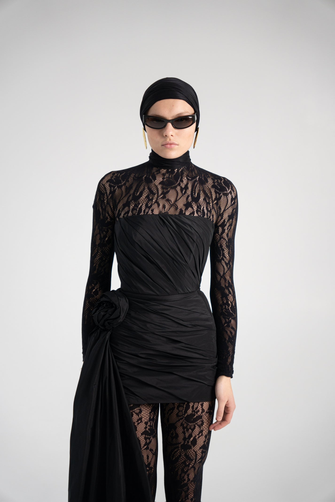 Black Taffeta Corset Set with Tail, Black Taffeta Corset Top & Mini Sk ...