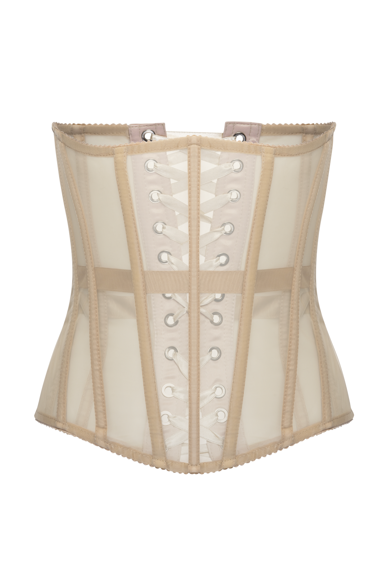 Beige Nude Mesh Underbust White Corset Belt – Caribis